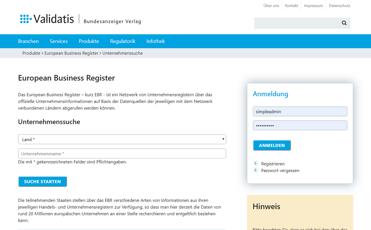 Relaunch des European Business Register | SimpleThings